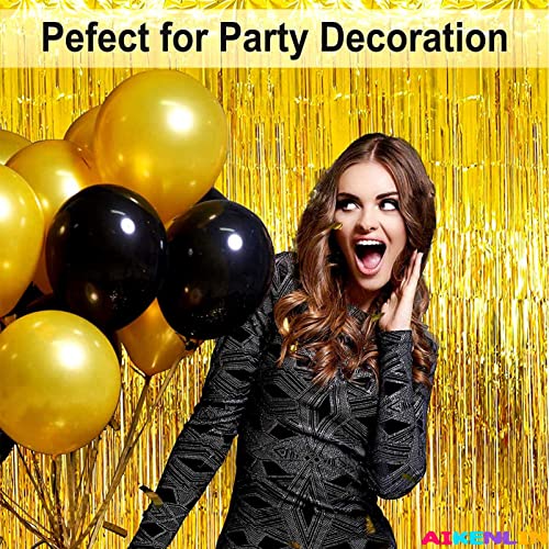 4 Pack Gold Foil Fringe Curtain Backdrop, 3.2Ft x 9.8Ft Metallic Tinsel Foil Fringe Streamers Curtains for Party, Photo Booth Props, Birthday, Wedding, Christmas Party Decoration Supplies