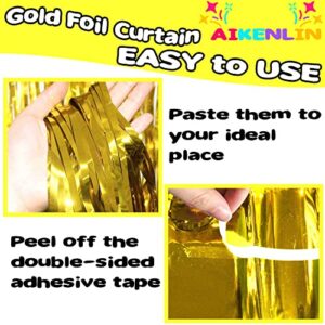 4 Pack Gold Foil Fringe Curtain Backdrop, 3.2Ft x 9.8Ft Metallic Tinsel Foil Fringe Streamers Curtains for Party, Photo Booth Props, Birthday, Wedding, Christmas Party Decoration Supplies