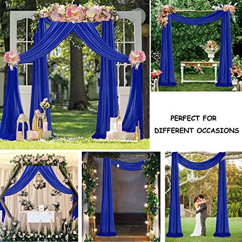 Wedding Arch Draping Fabric Blue 20FT 2 Panels Chiffon Fabric Drapery Royal Blue Sheer Backdrop Curtains Wedding Arches for Ceremony Sheer Fabric for Ceiling Drapes Bridal Archway Wedding Arch Drape