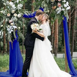 Wedding Arch Draping Fabric Blue 20FT 2 Panels Chiffon Fabric Drapery Royal Blue Sheer Backdrop Curtains Wedding Arches for Ceremony Sheer Fabric for Ceiling Drapes Bridal Archway Wedding Arch Drape