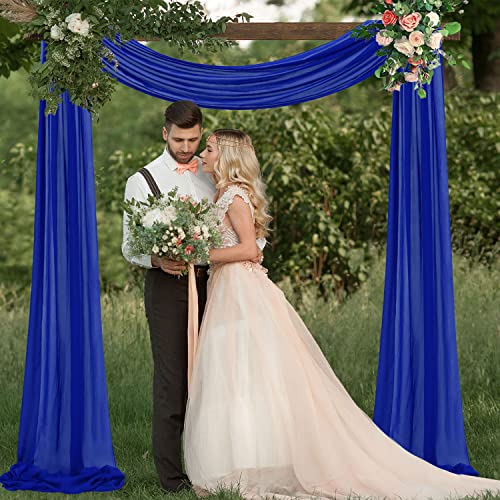 Wedding Arch Draping Fabric Blue 20FT 2 Panels Chiffon Fabric Drapery Royal Blue Sheer Backdrop Curtains Wedding Arches for Ceremony Sheer Fabric for Ceiling Drapes Bridal Archway Wedding Arch Drape