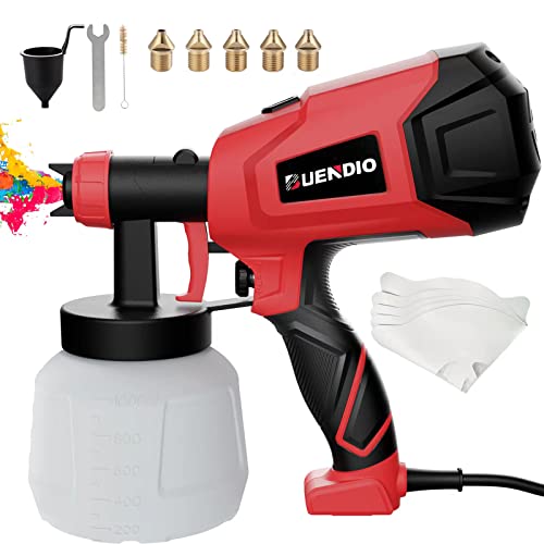 BUENDIO Paint Sprayer, 700W High Power, 5 Copper Nozzles & 3 Patterns, Easy to Clean, HVLP Spray Gun for Furniture, Cabinets, Fence, Garden Chairs, Walls, DIY Works etc. TPX01