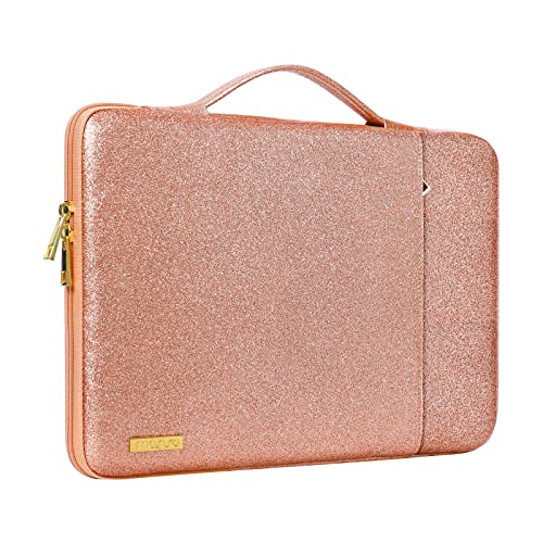 MOSISO Laptop Sleeve Compatible with MacBook Air/Pro, 13-13.3 inch Notebook, Compatible with MacBook Pro 14 2023-2021 A2779 M2 A2442 M1, Waterproof PU Leather Vertical Bag with Pocket&Belt, Rose Gold