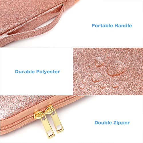 MOSISO Laptop Sleeve Compatible with MacBook Air/Pro, 13-13.3 inch Notebook, Compatible with MacBook Pro 14 2023-2021 A2779 M2 A2442 M1, Waterproof PU Leather Vertical Bag with Pocket&Belt, Rose Gold