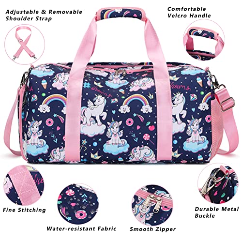 Sports Duffel for Girls Dance Bag Kids Duffle Bag Little Girls Gymnastics Bag Overnight Weekender Bag Teen Gym Bag Travel Duffle Sleepover Carry On Bag Ballet Bag with Shoe Compartments