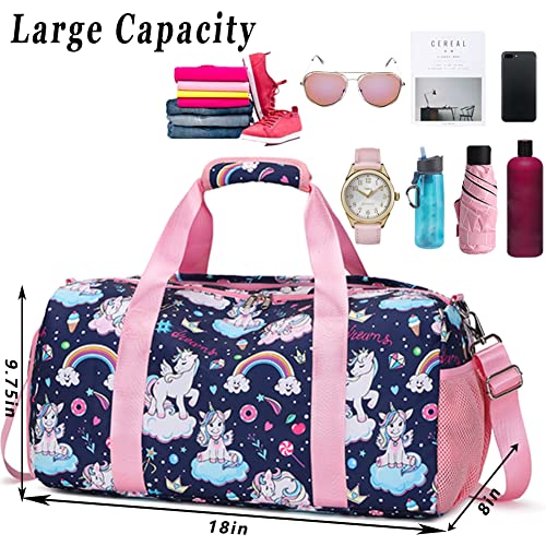 Sports Duffel for Girls Dance Bag Kids Duffle Bag Little Girls Gymnastics Bag Overnight Weekender Bag Teen Gym Bag Travel Duffle Sleepover Carry On Bag Ballet Bag with Shoe Compartments