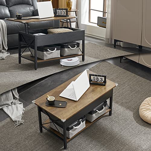 VINGLI 36" Lift Top Coffee Table with Free Cloth Storage Bins, Rustic Framhouse Black Coffee Table for Living Room, Small Modern Coffee Table for Small Space in Minimalistic Style, Black