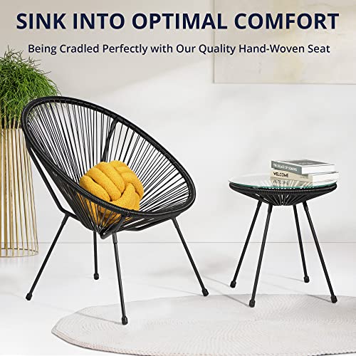 Cozy Castle 3-Piece Acapulco Patio Chair with Cover, All-Weather Weave Lounge Chair, Patio Conversation Bistro Set, Balcony Chair Egg Chairs with Glass Top Table (Black)