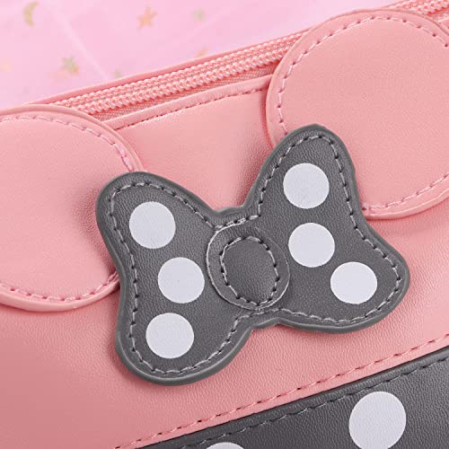 yiwoo Cosmetic Bag Mouse Ears Bag with Zipper,Cartoon Leather Travel Makeup Handbag with Ears and Bow-knot, Cute Portable Cosmetic Bag Toiletry Pouch for Women Teen Girls Kids(Pink)