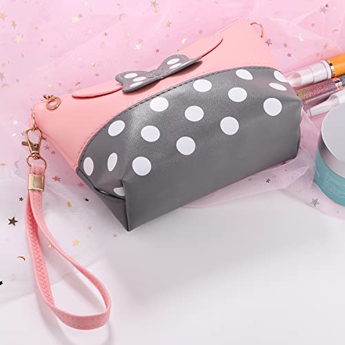 yiwoo Cosmetic Bag Mouse Ears Bag with Zipper,Cartoon Leather Travel Makeup Handbag with Ears and Bow-knot, Cute Portable Cosmetic Bag Toiletry Pouch for Women Teen Girls Kids(Pink)