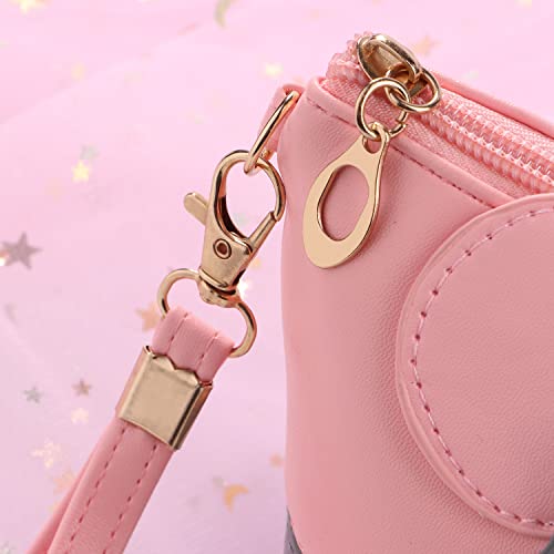 yiwoo Cosmetic Bag Mouse Ears Bag with Zipper,Cartoon Leather Travel Makeup Handbag with Ears and Bow-knot, Cute Portable Cosmetic Bag Toiletry Pouch for Women Teen Girls Kids(Pink)