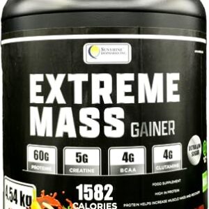 Extreme Mass Strawberry-Banana 10 lbs (4.54 kg) from Sunshine BioPharma, mass gainer protein mix giving the high calorie fortified whey protein with BCAA, creatine, glutamine, vitamins and minerals.