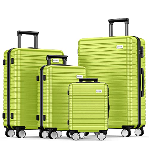 BEOW Luggage Set Hardside Lightweight Suitcase Sets ABS Durable Wheels with TSA Lock 4 Piece Set Green (16/20/24/28)