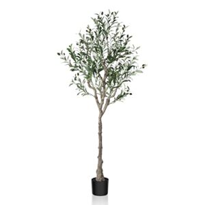 dr.planzen artificial olive tree,5ft tall fake plant faux olive plants for indoor,natural fake tree,artificial silk plants for office home living room floor patio greening porch decor,set of 1