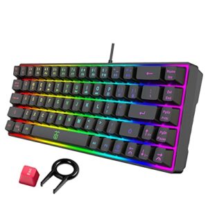 snpurdiri 60% gaming keyboard, rainbow backlit mini keyboard,built-in steel plate, membrane keyboard but super mechanical feel for windows pc gamers(68 keys, black rainbow)