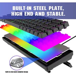 Snpurdiri 60% Gaming Keyboard, Rainbow Backlit Mini Keyboard,Built-in Steel Plate, Membrane Keyboard but Super Mechanical Feel for Windows PC Gamers(68 Keys, Black Rainbow)