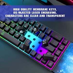 Snpurdiri 60% Gaming Keyboard, Rainbow Backlit Mini Keyboard,Built-in Steel Plate, Membrane Keyboard but Super Mechanical Feel for Windows PC Gamers(68 Keys, Black Rainbow)