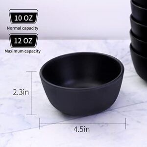 TP Unbreakable Soup Bowls, 10 Ounce Melamine Bowls Set, 4.5" Cereal Bowl, Black Bowls for Cereal Soup Rice Pasta Salad Oatmeal, Chip Resistant, Set of 6