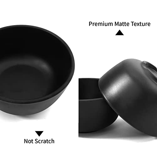 TP Unbreakable Soup Bowls, 10 Ounce Melamine Bowls Set, 4.5" Cereal Bowl, Black Bowls for Cereal Soup Rice Pasta Salad Oatmeal, Chip Resistant, Set of 6