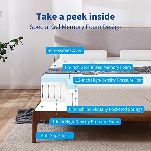 Opoiar King Mattress, 10 Inch Memory Foam Hybrid Spring Mattress in a Box King Size, Medium Firm Cooling Gel Infused Innerspring Mattress Made in USA,Pressure Relieving, Breathable Cover,CertiPUR-US