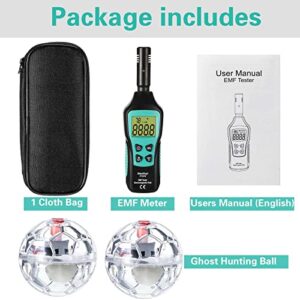 3 Pcs Ghost Hunting Equipment Kit, EMF Meter Digital LCD 3 in 1 EMF Sensor Tester Detector and Ghost Hunting Cat Ball Light Up Motion Activated Cat Balls for Home Office Outdoor Ghost Hunting