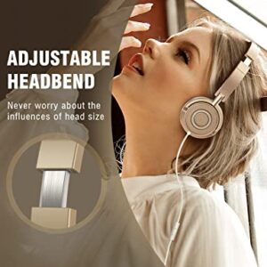 Nasuque Wired Headphones with Microphone, Portable Foldable Headsets with Stereo Bass, Noise Isolating and Adjustable Headband for Home Office Travel (Gold)