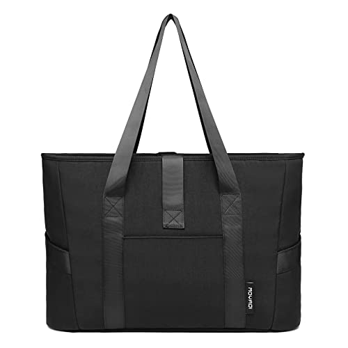 Moyaqi Yoga Tote Bag with Water Bottle Pockets Gym Bag with Yoga Mat Strap Weekender Bags for Women Men Black