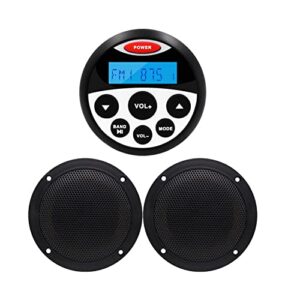 guzare marine stereo boats radio waterproof radio audio package - bluetooth mp3 usb am fm marine radio with 4 inch x 2 black speakers 304-4001b