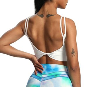 Aoxjox Women's Workout Sports Bras Fitness Padded Backless Yoga Crop Tank Top Twist Back Cami (White, Large)