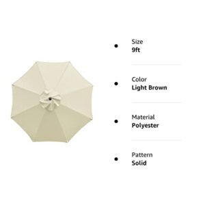 Sunnyglade 9ft Patio Umbrella Replacement Canopy Market Umbrella Top Outdoor Umbrella Canopy with 8 Ribs (Light Brown)