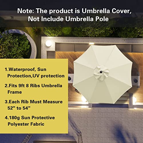 Sunnyglade 9ft Patio Umbrella Replacement Canopy Market Umbrella Top Outdoor Umbrella Canopy with 8 Ribs (Light Brown)