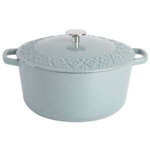 spice by tia mowry savory saffron 6qt cast iron dutch oven w/embossed lid - aqua blue, 6-quart