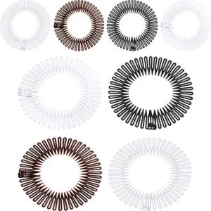 20 pcs full circular stretch comb flexible circle comb circular plastic headband with teeth 90s hair accessories hairband holder for women girls yoga sports (black, coffee, clear, white)