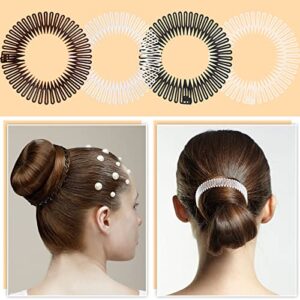 20 Pcs Full Circular Stretch Comb Flexible Circle Comb Circular Plastic Headband with Teeth 90s Hair Accessories Hairband Holder for Women Girls Yoga Sports (Black, Coffee, Clear, White)