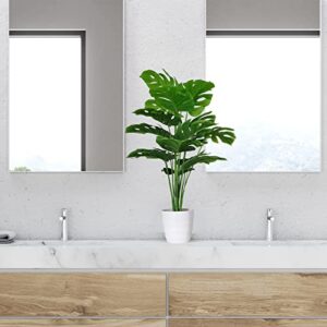 SAJANDAS Set of 2 Artificial Monstera Deliciosa Plants in Pots, Fake Tropical Palm Tree with Greenery Leaves Stems, 28 Inch Artificial Cheese Plant for Home Bathroom, Office, Windowsill Decor