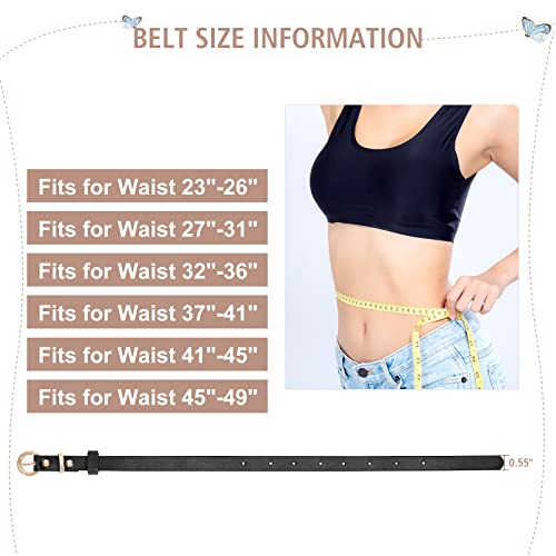 WHIPPY Set of 4 Women Skinny Belts Thin Leather Waist Belt with Alloy Pin Buckle for Pants Jeans Dresses, Black/Brown/Coffee/White,Fits Waist 27"-31"