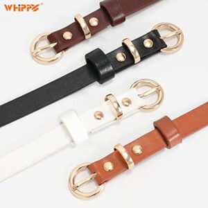 WHIPPY Set of 4 Women Skinny Belts Thin Leather Waist Belt with Alloy Pin Buckle for Pants Jeans Dresses, Black/Brown/Coffee/White,Fits Waist 27"-31"