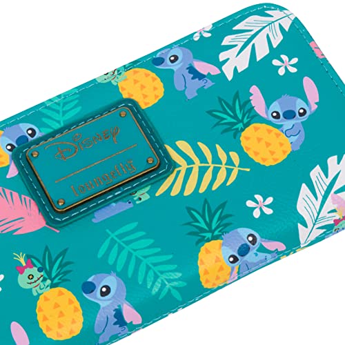 Loungefly Disney Stitch Tropical Print Faux Leather Wallet - Accordion Style & Zip Around