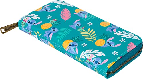 Loungefly Disney Stitch Tropical Print Faux Leather Wallet - Accordion Style & Zip Around