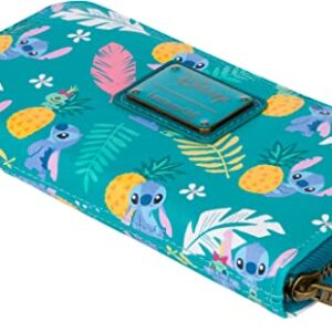 Loungefly Disney Stitch Tropical Print Faux Leather Wallet - Accordion Style & Zip Around