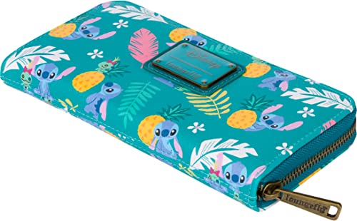 Loungefly Disney Stitch Tropical Print Faux Leather Wallet - Accordion Style & Zip Around