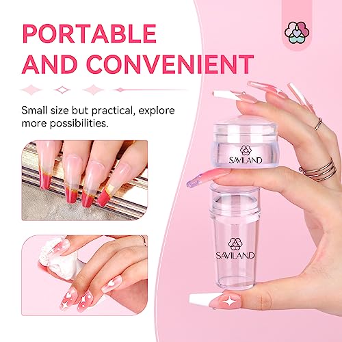 Saviland French Tip Nail Stamp - 4PCS Nail Art Stamper Kit Clear Silicone Nail Stamping Long & Short Jelly Stamper for Nails with Scrapers Nail Stamper Kit for French Manicure Home DIY Nail Art Salon