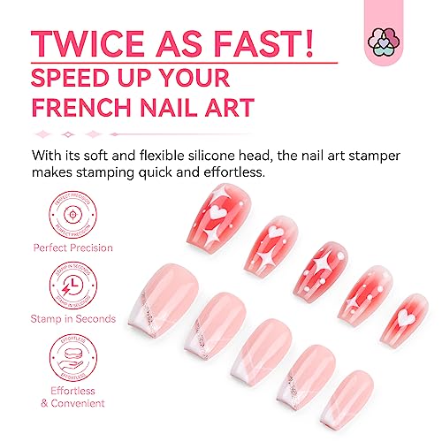 Saviland French Tip Nail Stamp - 4PCS Nail Art Stamper Kit Clear Silicone Nail Stamping Long & Short Jelly Stamper for Nails with Scrapers Nail Stamper Kit for French Manicure Home DIY Nail Art Salon