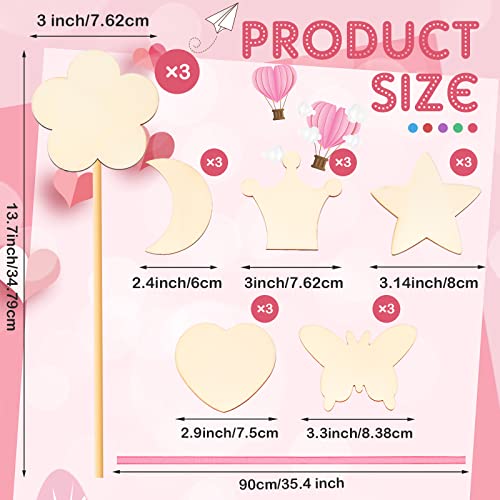 55 Piece Princess Wands Kit Include Wooden Wands for Crafts, Gem Stickers, Ribbons, Foam Princess Tiaras and Wooden Crowns DIY Heart Butterfly Moon Wand Make Your Own Princess Wand for Kid Girl