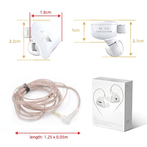 KZ EDX Wired Headset in Ear Entry Level HiFi Headset 3.5mm Detachable 2pin IEM bass Music Game Headset (White,Mic)