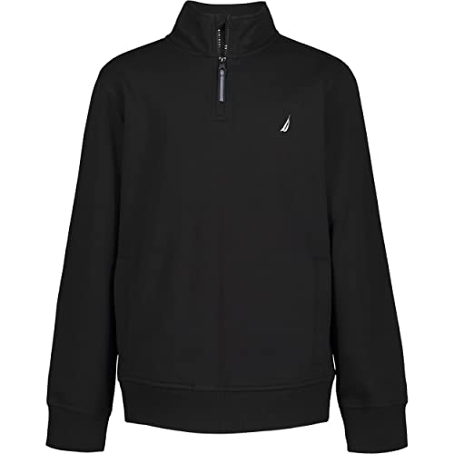 Nautica Boys' Long Sleeve Fleece Quarter Zip Jacket, Black/Pullover, 10-12