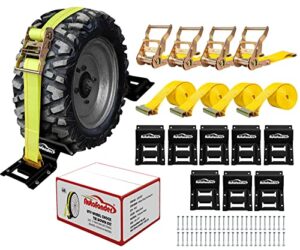 autofonder vehicle wheel chock tie down kit 1986lb break strength ultimate heavy duty trailer tire straps system for atv,utv,lawn mower