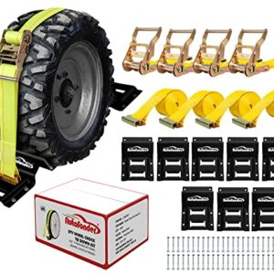 Autofonder Vehicle Wheel Chock Tie Down kit 1986lb Break Strength Ultimate Heavy Duty Trailer Tire Straps System for ATV,UTV,Lawn Mower