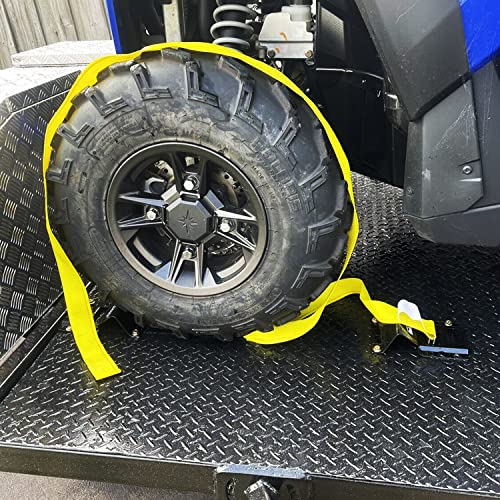 Autofonder Vehicle Wheel Chock Tie Down kit 1986lb Break Strength Ultimate Heavy Duty Trailer Tire Straps System for ATV,UTV,Lawn Mower