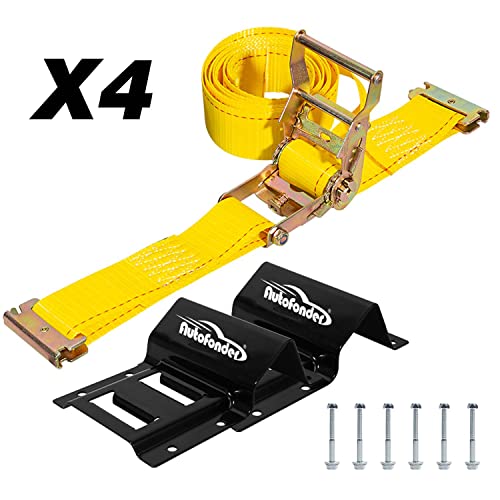 Autofonder Vehicle Wheel Chock Tie Down kit 1986lb Break Strength Ultimate Heavy Duty Trailer Tire Straps System for ATV,UTV,Lawn Mower